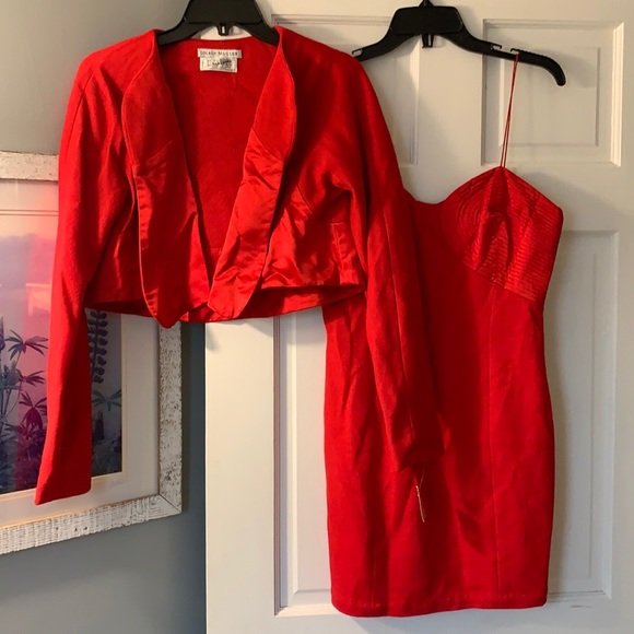 Dresses | Jolain Muller Vintage Size 6 Red Wool Dress Crop Blazer Nwt | Poshmark
